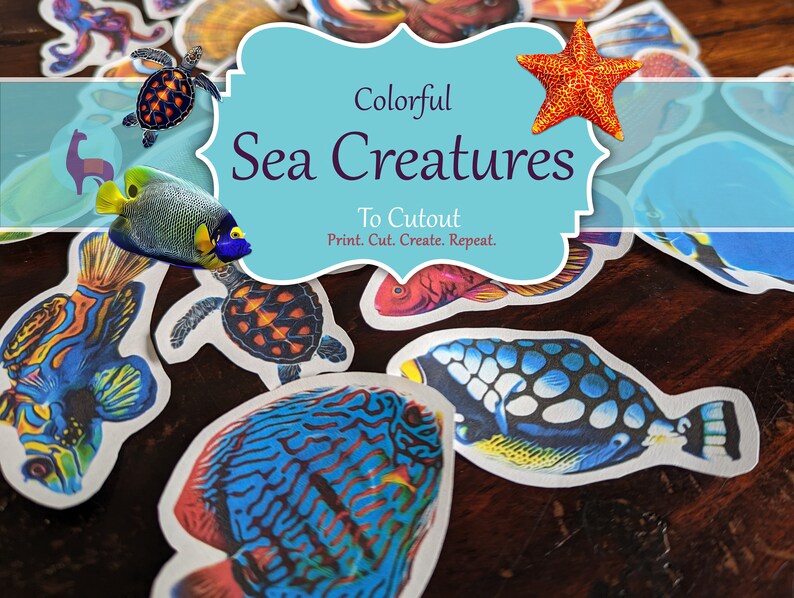 Colorful Sea Creatures to Cutout for Your Junk Journal, Fussy Cut ...