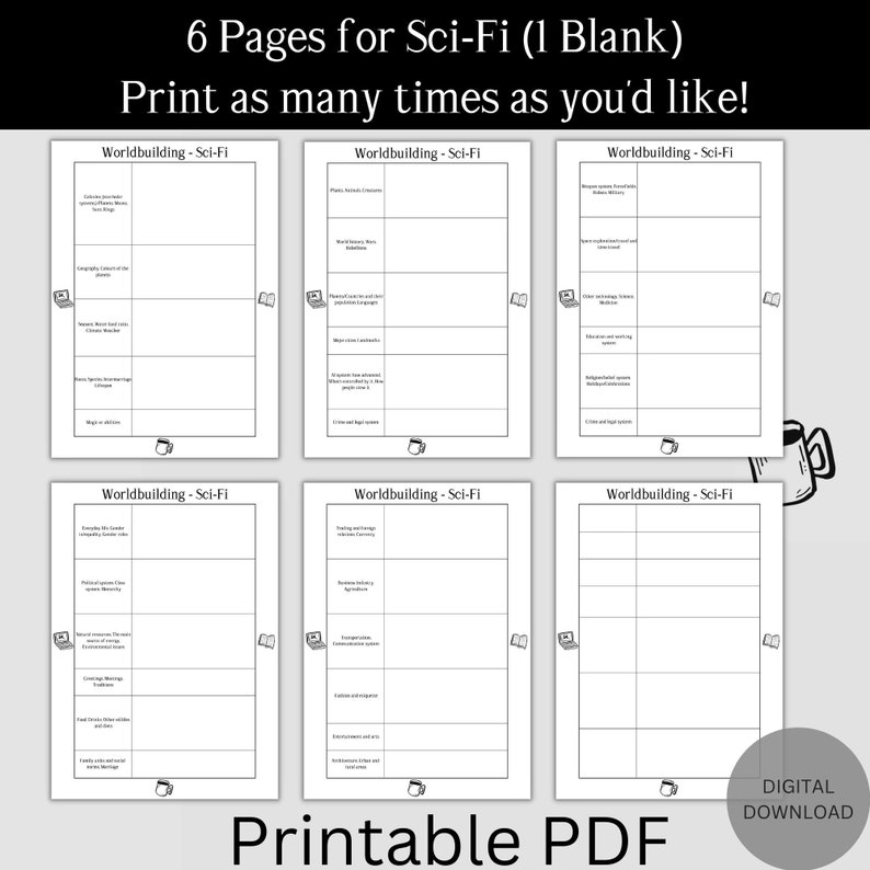 Digital Printable Worldbuilding Workbook Sheets Writers Authors Book ...