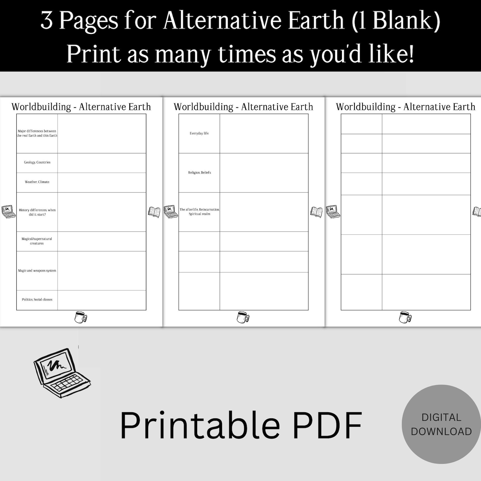 Digital Printable Worldbuilding Workbook Sheets Writers Authors Book ...