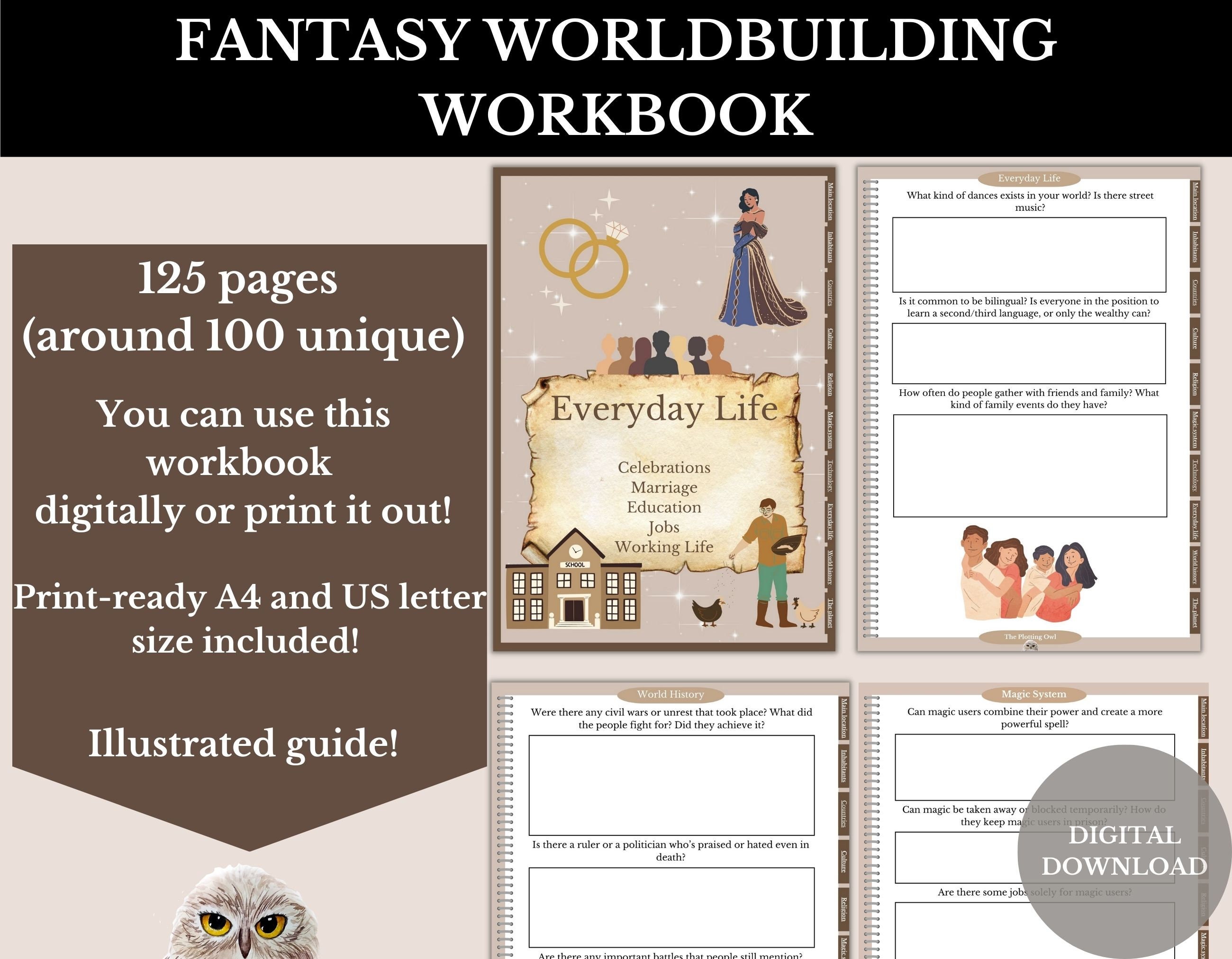 Digital or Printable Fantasy Worldbuilding Workbook Magic System Guide ...