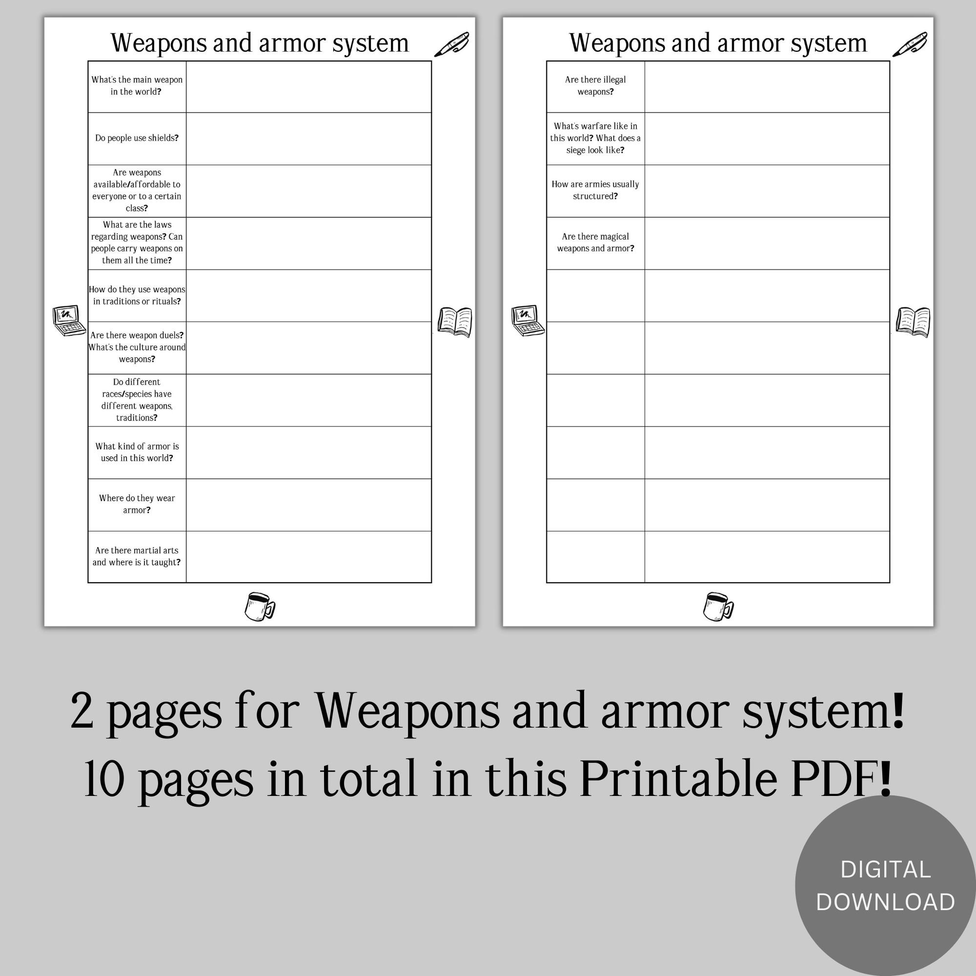 Digital Printable Magic System Technology Weapons Armor Sheets for ...