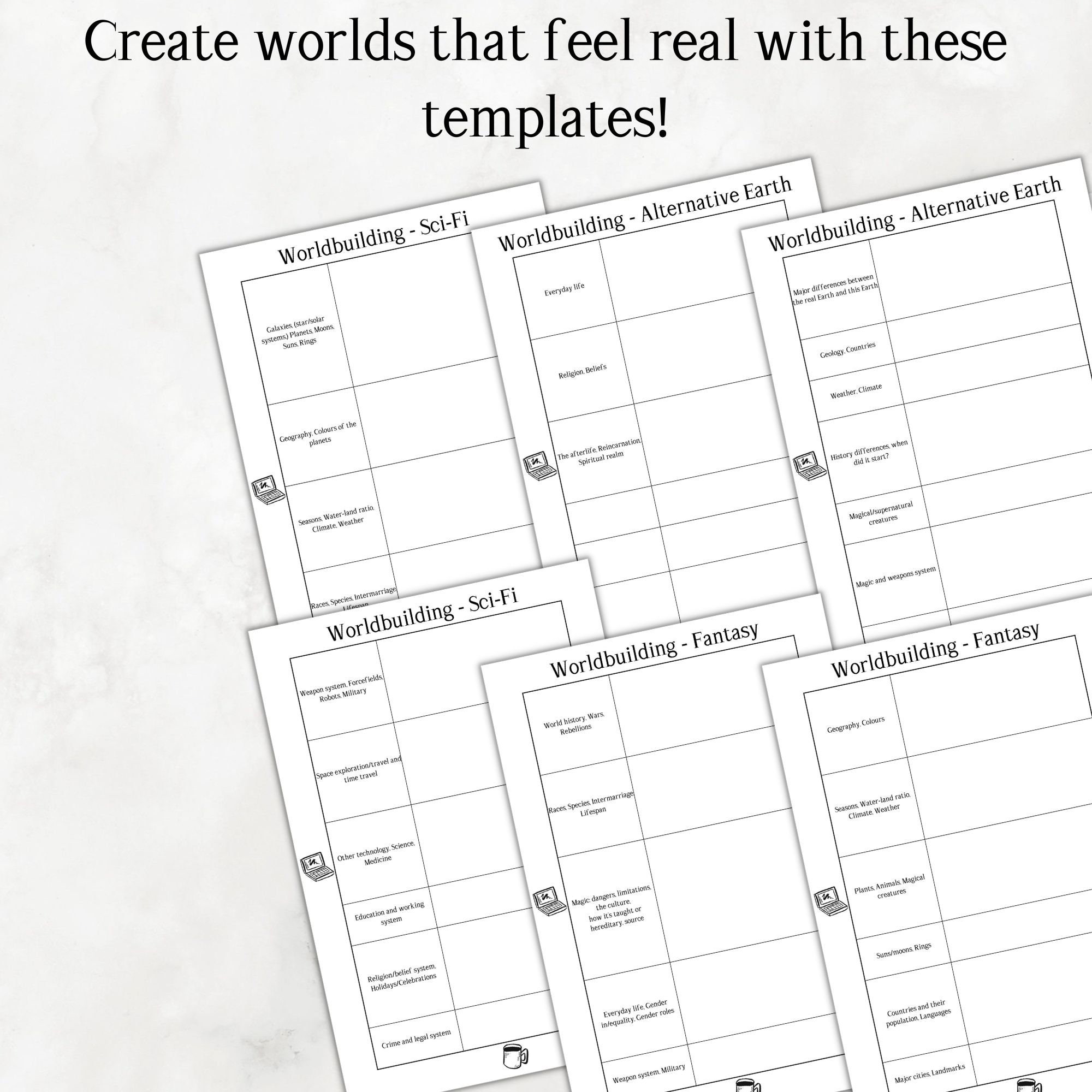 Digital Printable Worldbuilding Workbook Sheets Writers Authors Book