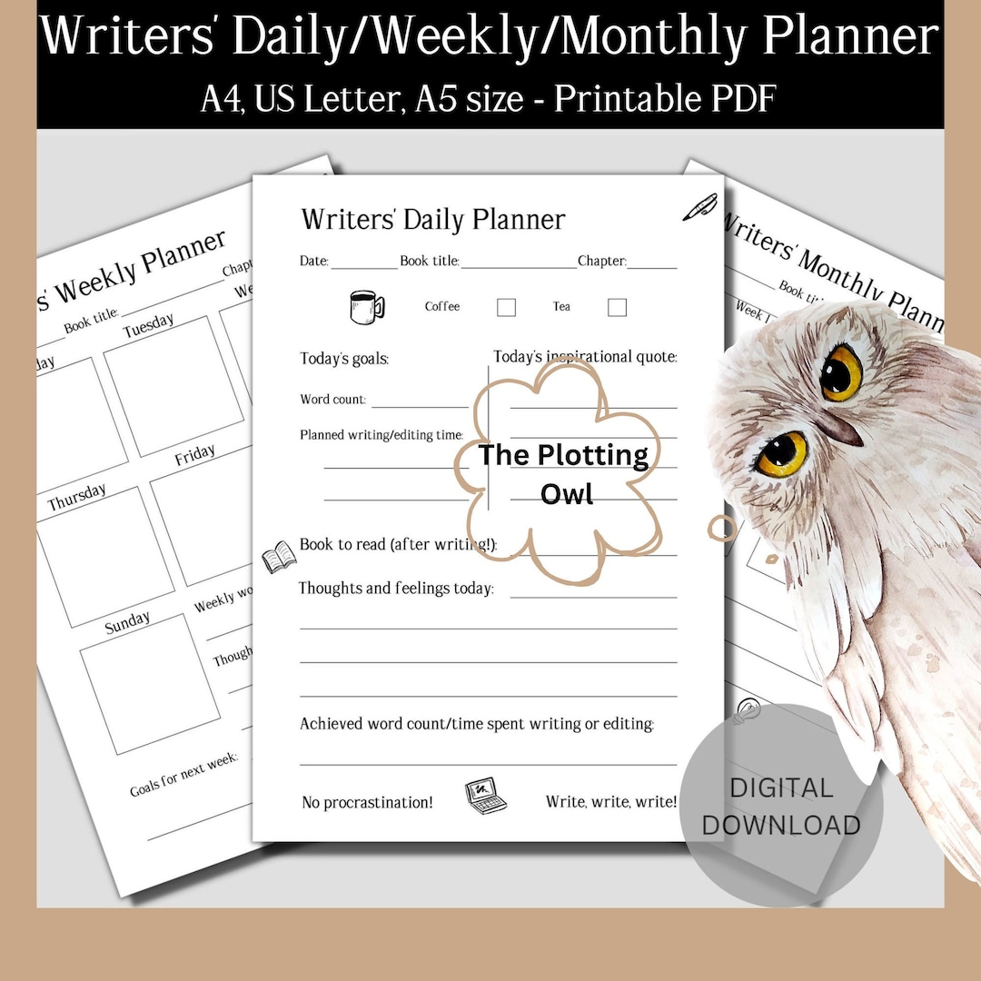 Digital Printable Writers Authors Daily Weekly Monthly Planner ...
