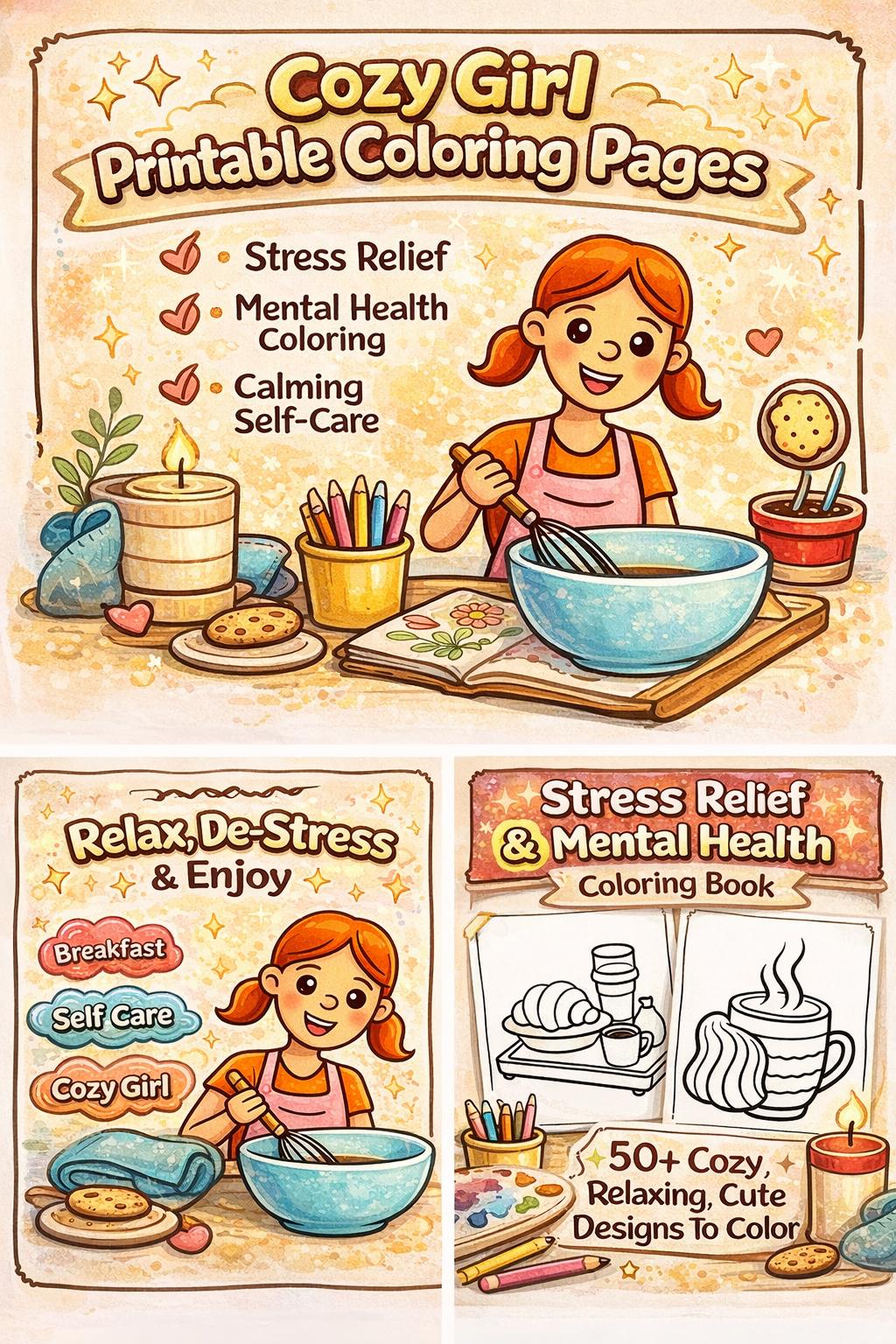 Cozy Girl Coloring Book: Stress Relief, Mental Health (PDF Pattern) - Etsy