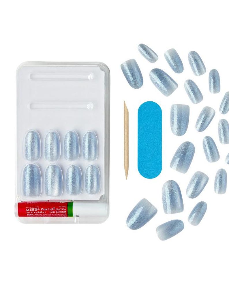 KISS Gel Fantasy Magnetic Press-on Nails, ‘after Summer’, Blue, Medium ...
