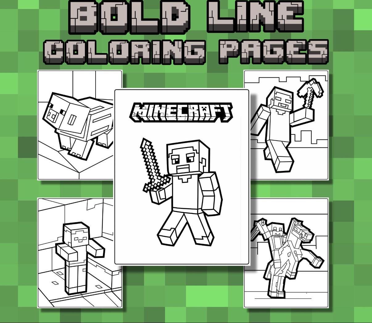Minecraft Coloring Pages, Bold Line Art for Kids (digital Download ...