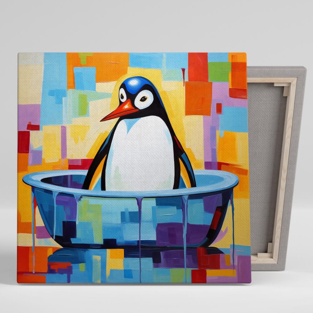 Playful Penguin Pool Party Art, Canvas or Poster, Whimsical ...