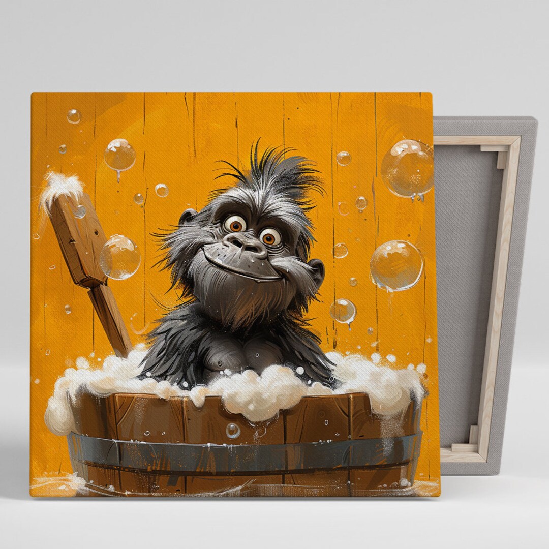 Gorilla Bath Time Art, Canvas or Poster, Whimsical Animal Decor ...