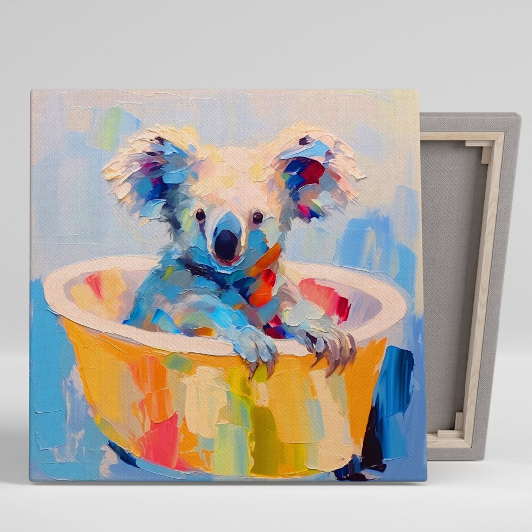 Koala Bath Time Art, Canvas or Poster, Whimsical Animal Decor, Nursery ...