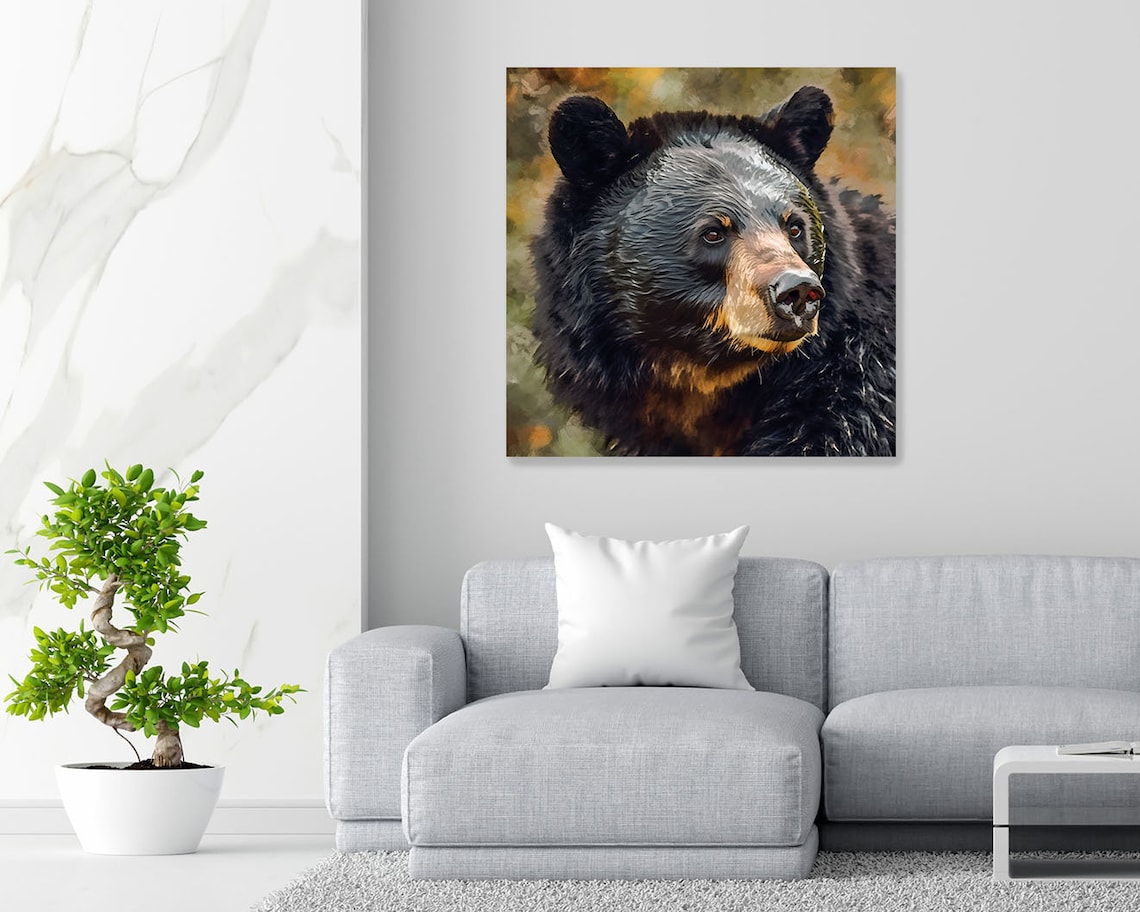 Black Bear Wall Decor, Canvas or Poster, Bear Themed Decor, Animal ...