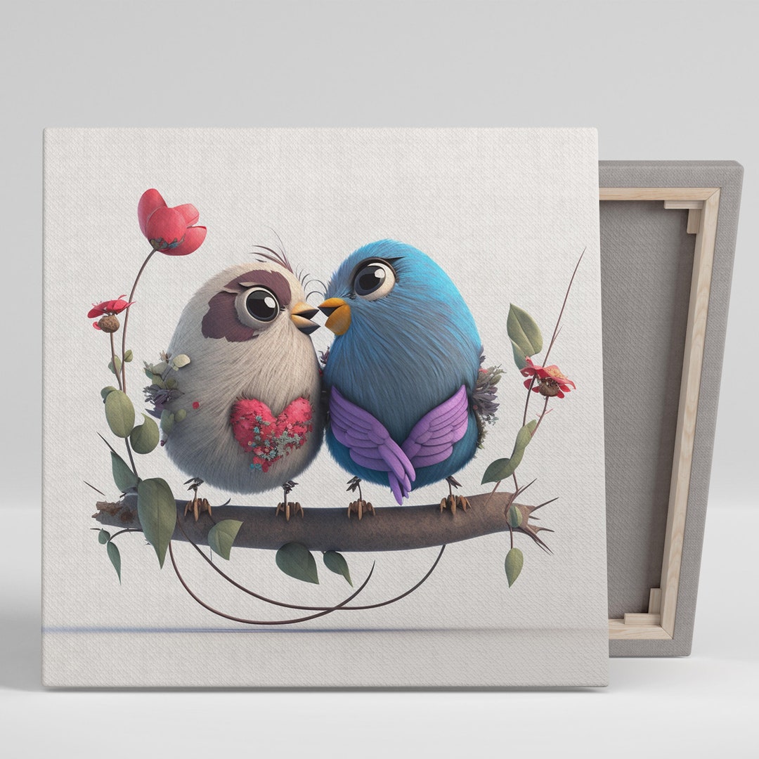Love Birds Valentines Art, Canvas or Poster, Cute and Romantic Wall ...