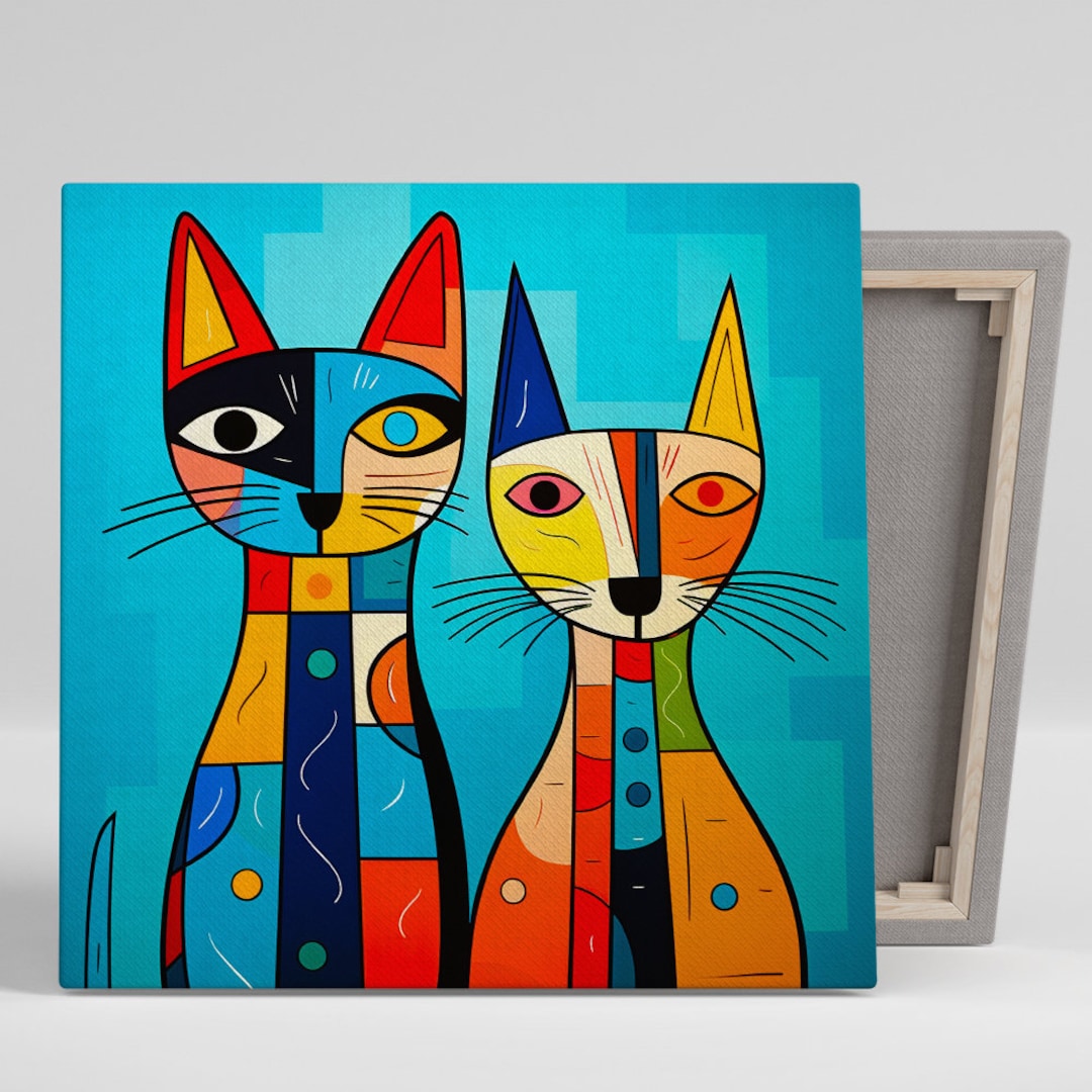 Cubist Cat Duo Wall Art, Canvas or Poster, Pop Art Whimsical Decor ...