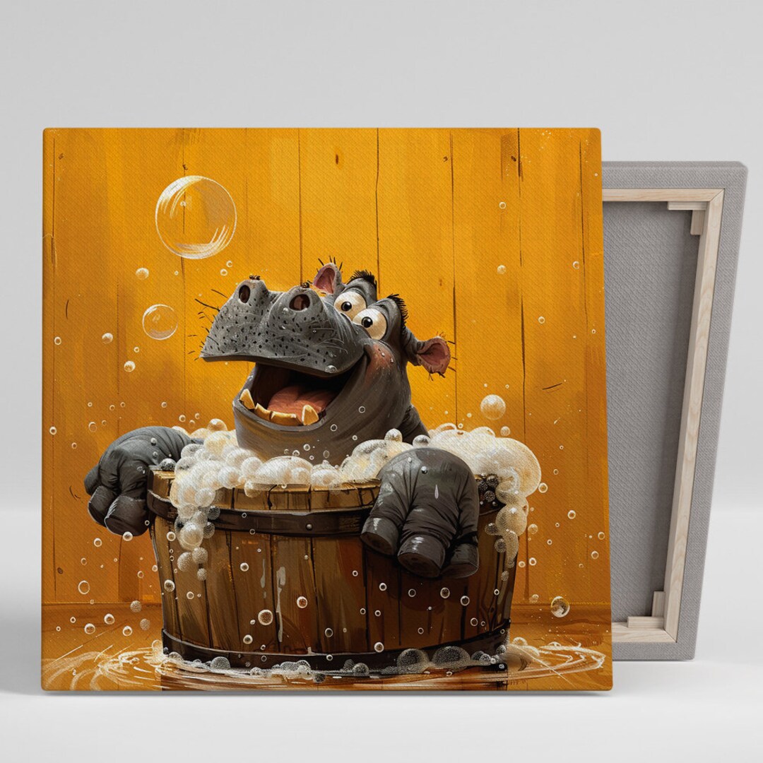 Bubbly Hippo Bath Time Art, Canvas or Poster, Whimsical Animal Decor ...