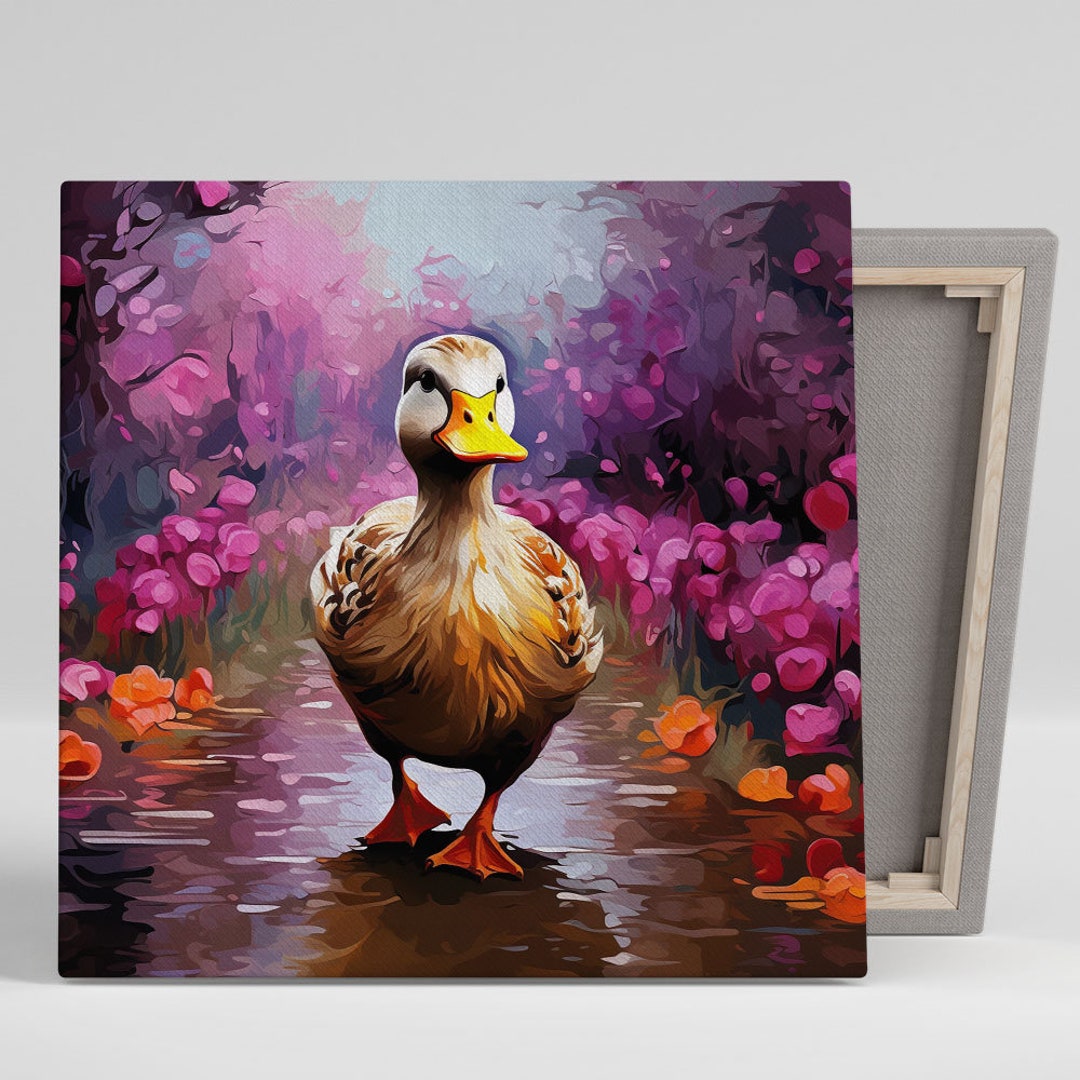 Duck With Flower Wall Art, Canvas or Poster, Floral Duck Art, Whimsical ...