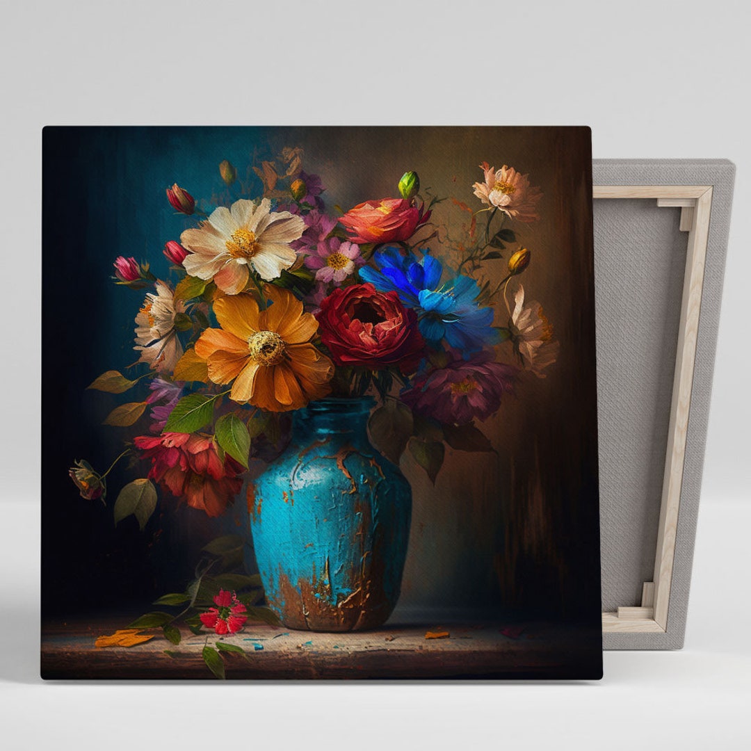 Still Life Flowers in a Vase, Canvas or Poster, Botanical Wall Art ...
