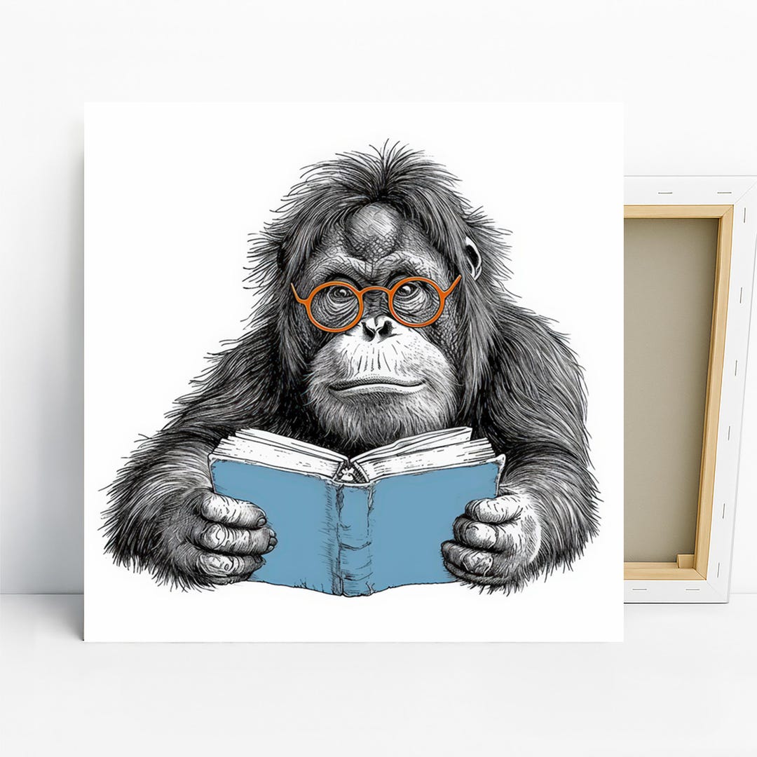 Orangutan Reading Art, Canvas or Poster, Contemporary Minimalist Decor ...