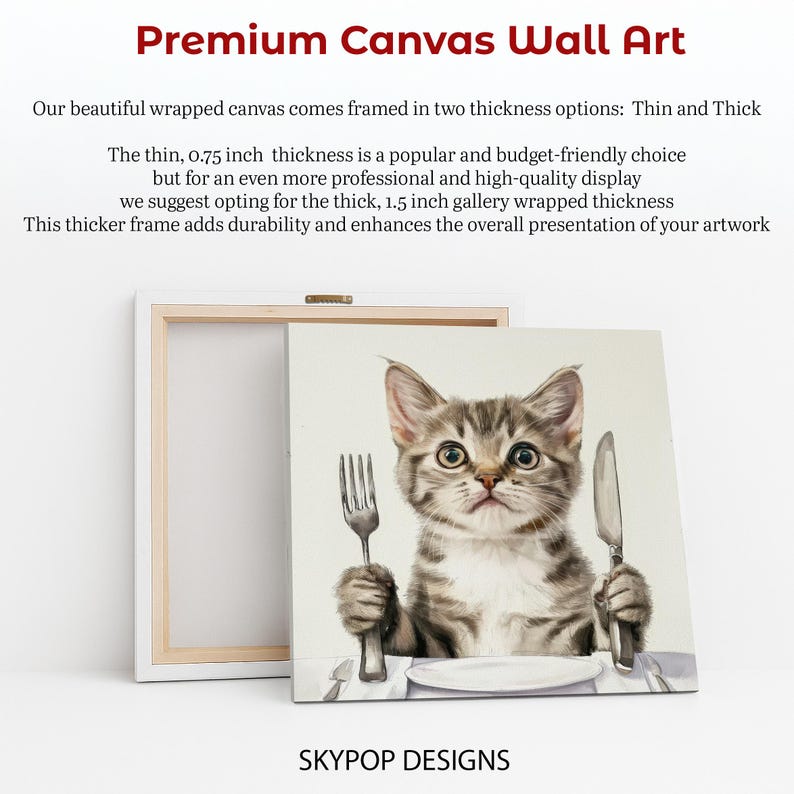 Kitten Dinner Art, Canvas or Poster, Whimsical Modern Decor, Kitchen ...