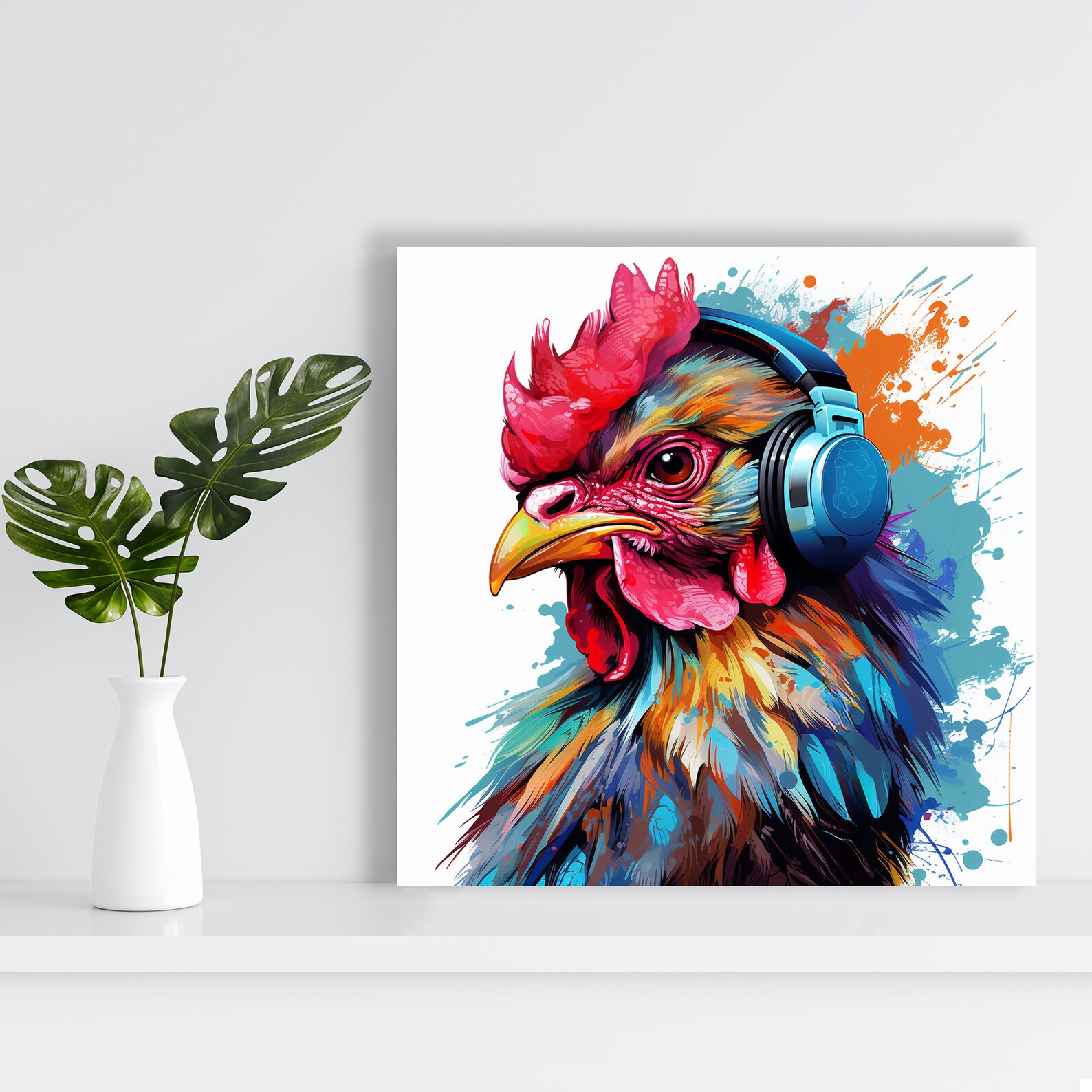 Funky Rooster Beats Art, Canvas or Poster, Pop Art Eclectic Decor ...