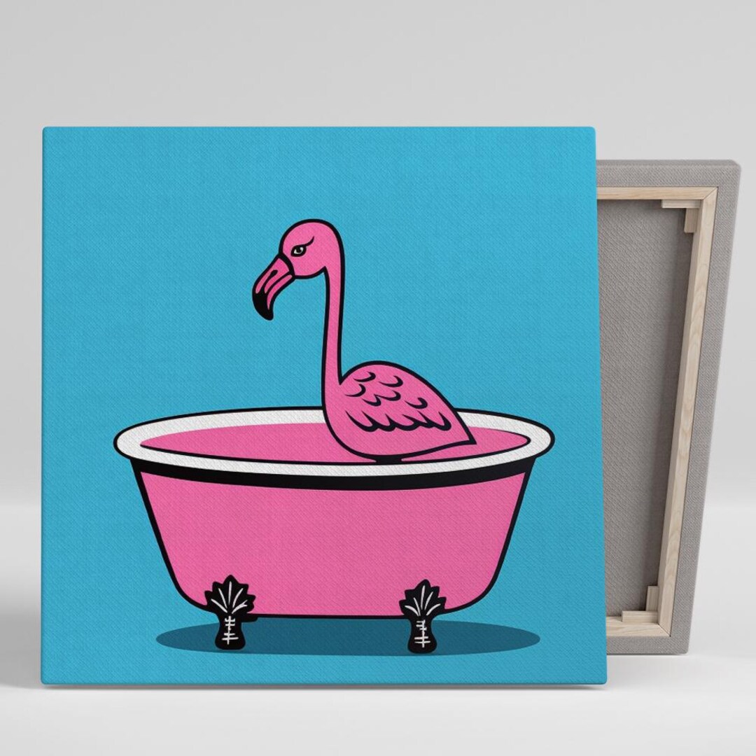 Flamingo Bath Time Art, Canvas or Poster, Whimsical Modern Decor ...