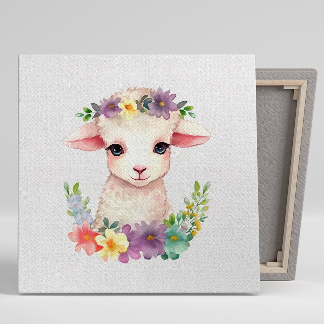 Enchanted Lamb Blossom Wall Art, Canvas or Poster, Whimsical Farmhouse ...