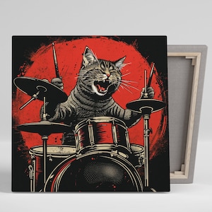 Rock 'n' Roll Feline Drummer Art, Canvas or Poster, Pop Whimsical ...