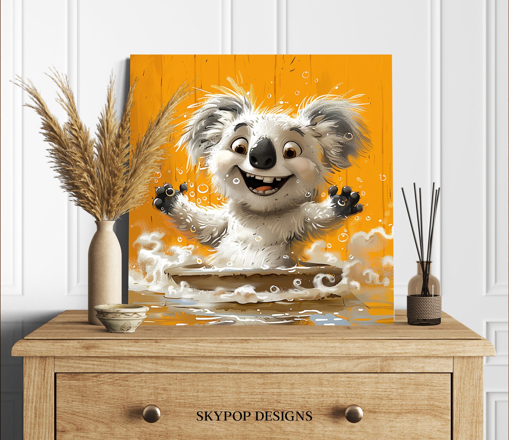 Bubbly Koala Bath Time Art, Canvas or Poster, Whimsical Contemporary ...