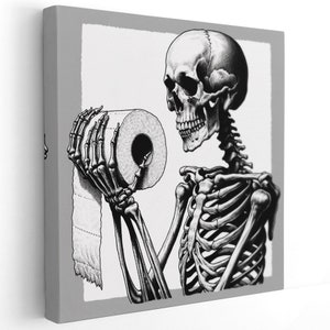 Skull Toilet Paper Art, Canvas or Poster, Bony Butt Wiper, Spooky ...