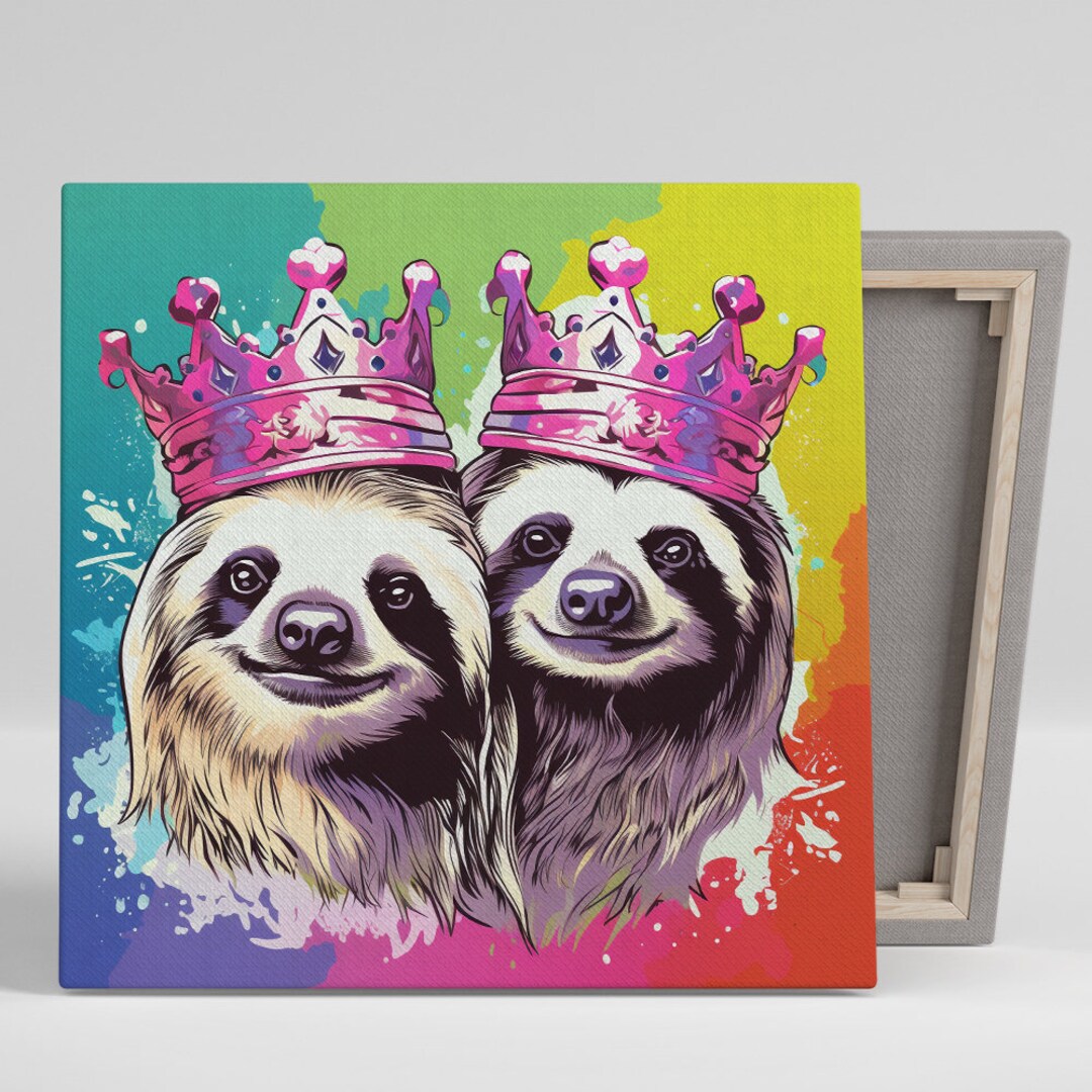 Royal Sloth Duo Art, Canvas or Poster, Whimsical Pop Art Decor, Living ...
