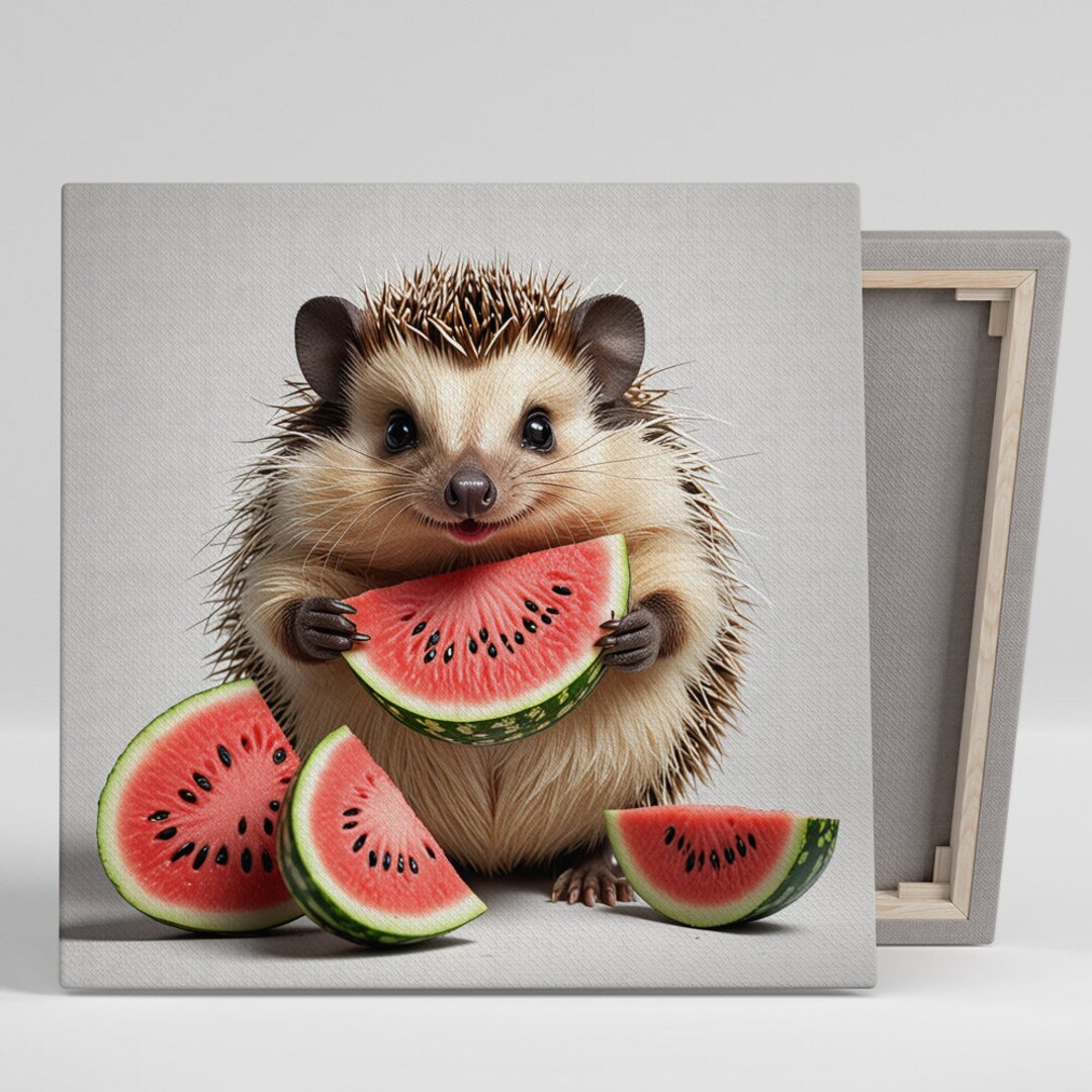 Hedgehog Watermelon Delight Wall Art, Canvas or Poster, Whimsical ...