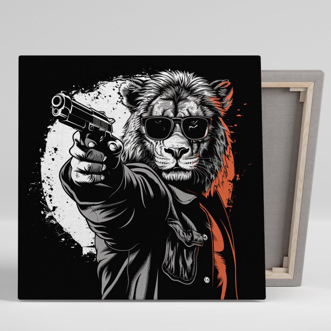 Gangster Lion Unleashed Wall Art, Canvas or Poster, Street Pop Animal ...