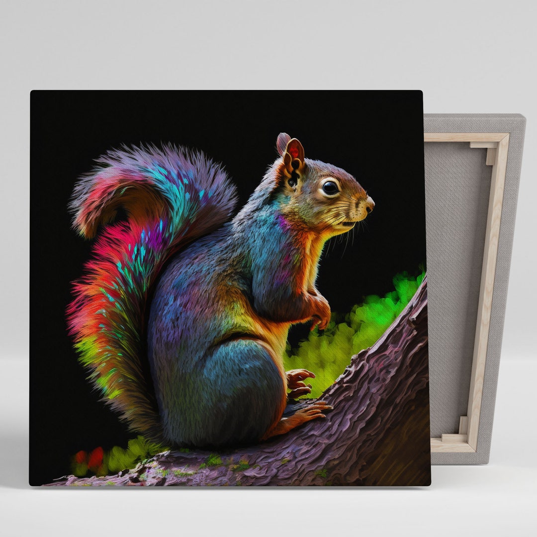 Squirrel Wall Decor, Canvas OR Poster, Squirrel Wall Art, Vibrant ...