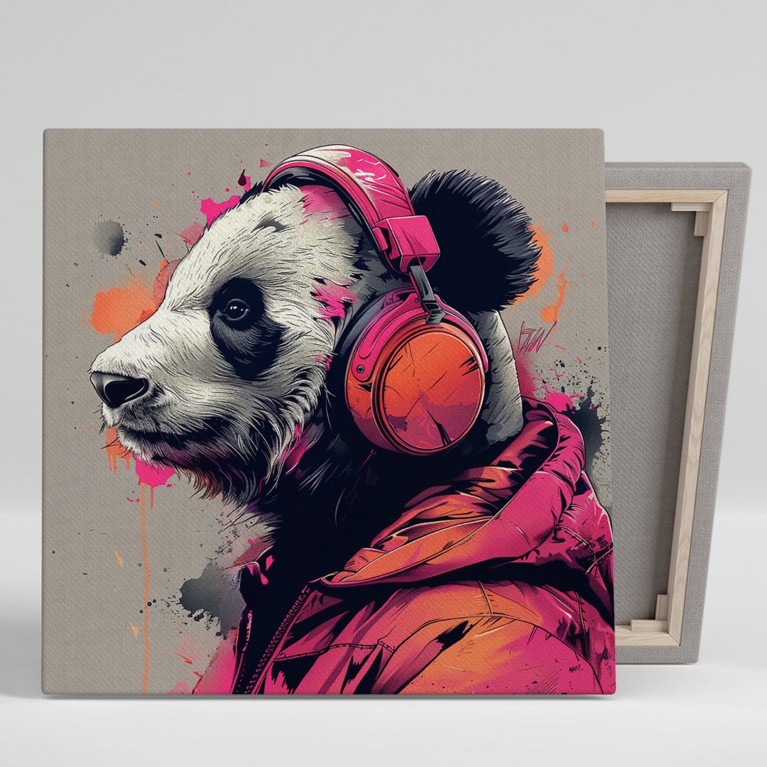 Punk Rock Panda Beats Art, Canvas or Poster, Pop Art Street Art Decor ...