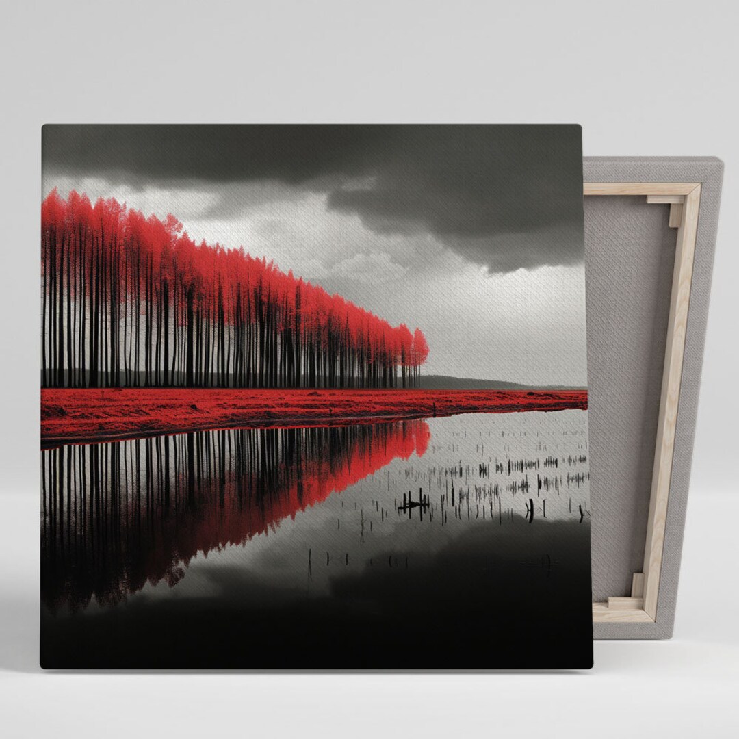 Red and Black Wall Decor, Canvas or Poster, Contemporary Scenery Decor ...