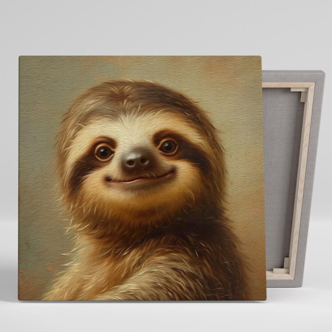 Smiling Sloth Serenity Art, Canvas or Poster, Whimsical Animal Nature ...