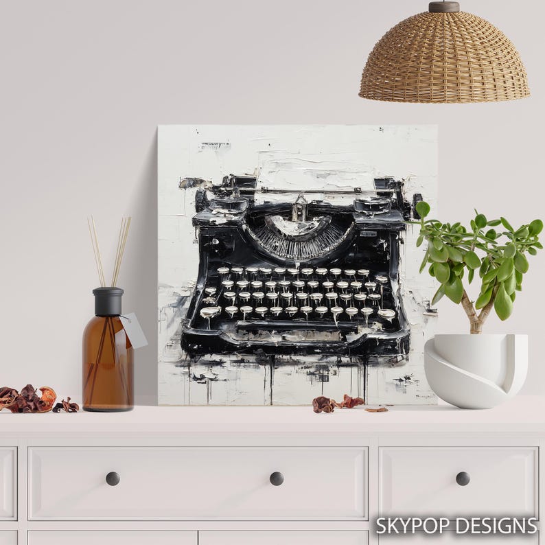 Vintage Typewriter Art, Canvas or Poster, Modern Minimalist Decor ...