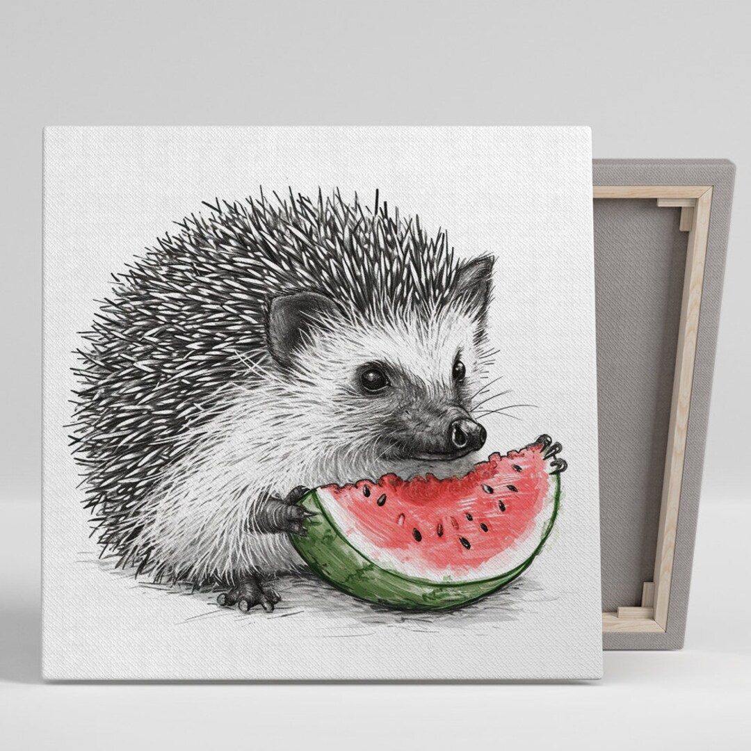 Hedgehog Watermelon Delight Art, Canvas or Poster, Whimsical Nature ...