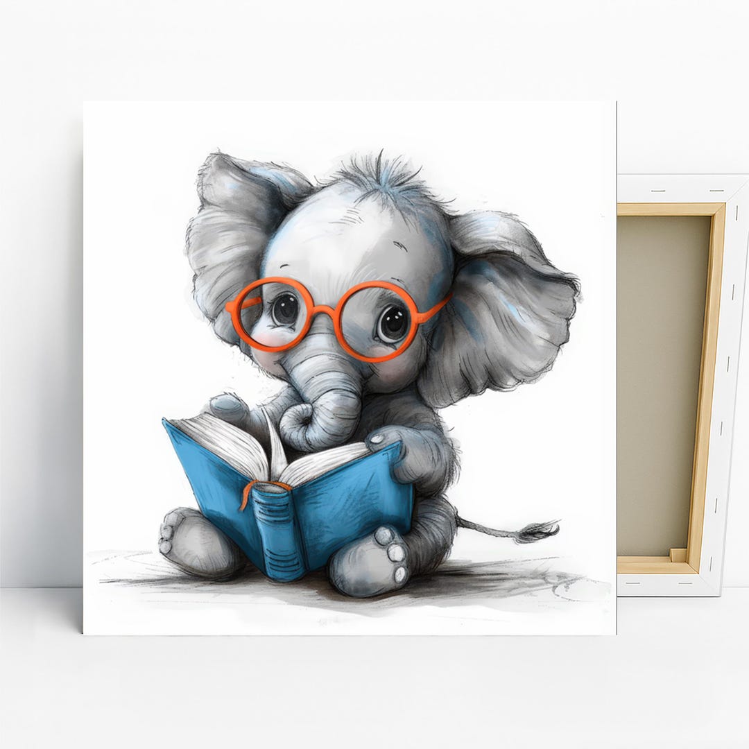 Elephant Reading Art, Canvas or Poster, Whimsical Farmhouse Decor ...