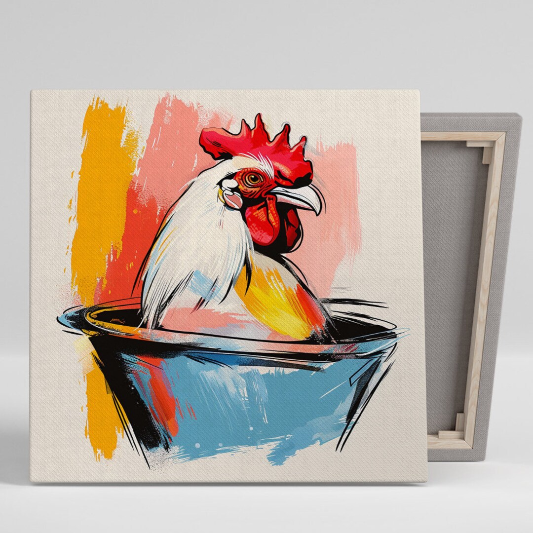 Vibrant Rooster Splash Art, Canvas or Poster, Whimsical Rustic Decor ...