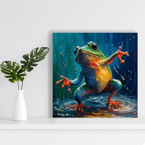 Frog Dancing in the Rain Wall Art, Canvas or Poster, Frog Art, Animal ...