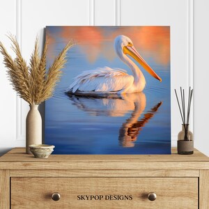 Pelican Reflection Art, Canvas or Poster, Nature Coastal Minimalist ...