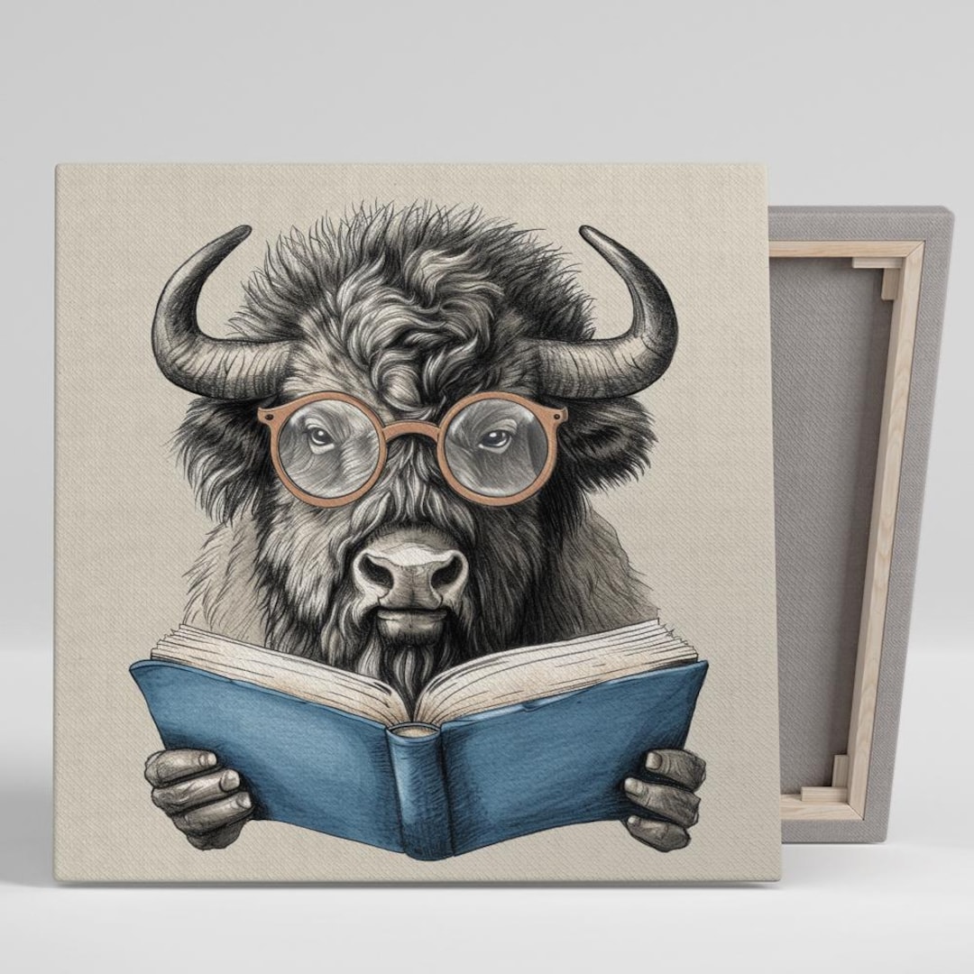 Intellectual Bison Art, Canvas or Poster, Whimsical Rustic Bohemian ...