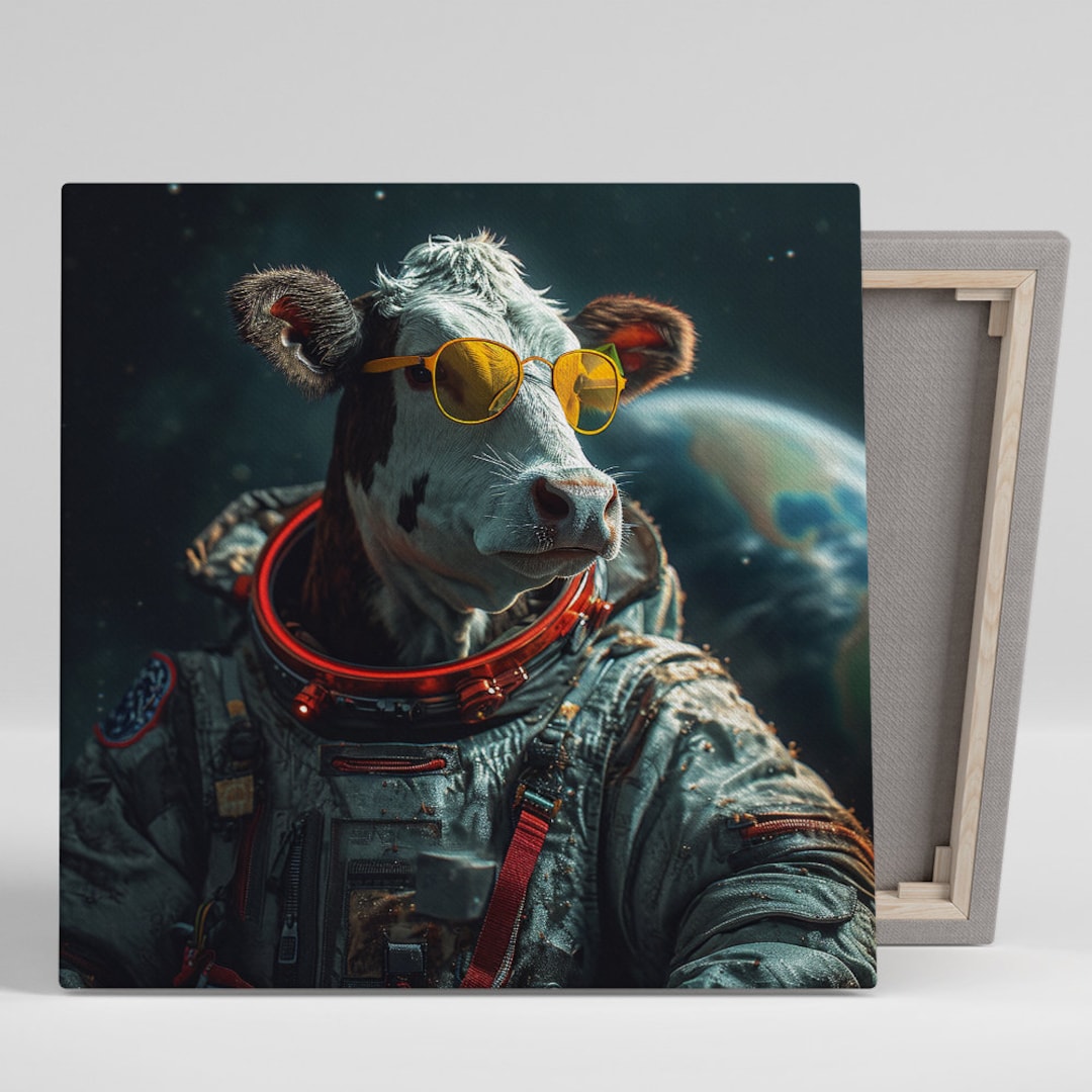 Cosmic Cow Astronaut Art, Canvas or Poster, Whimsical Animal Decor ...