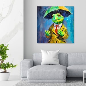 Dapper Frog Umbrella Wall Art, Canvas or Poster, Whimsical Animal ...