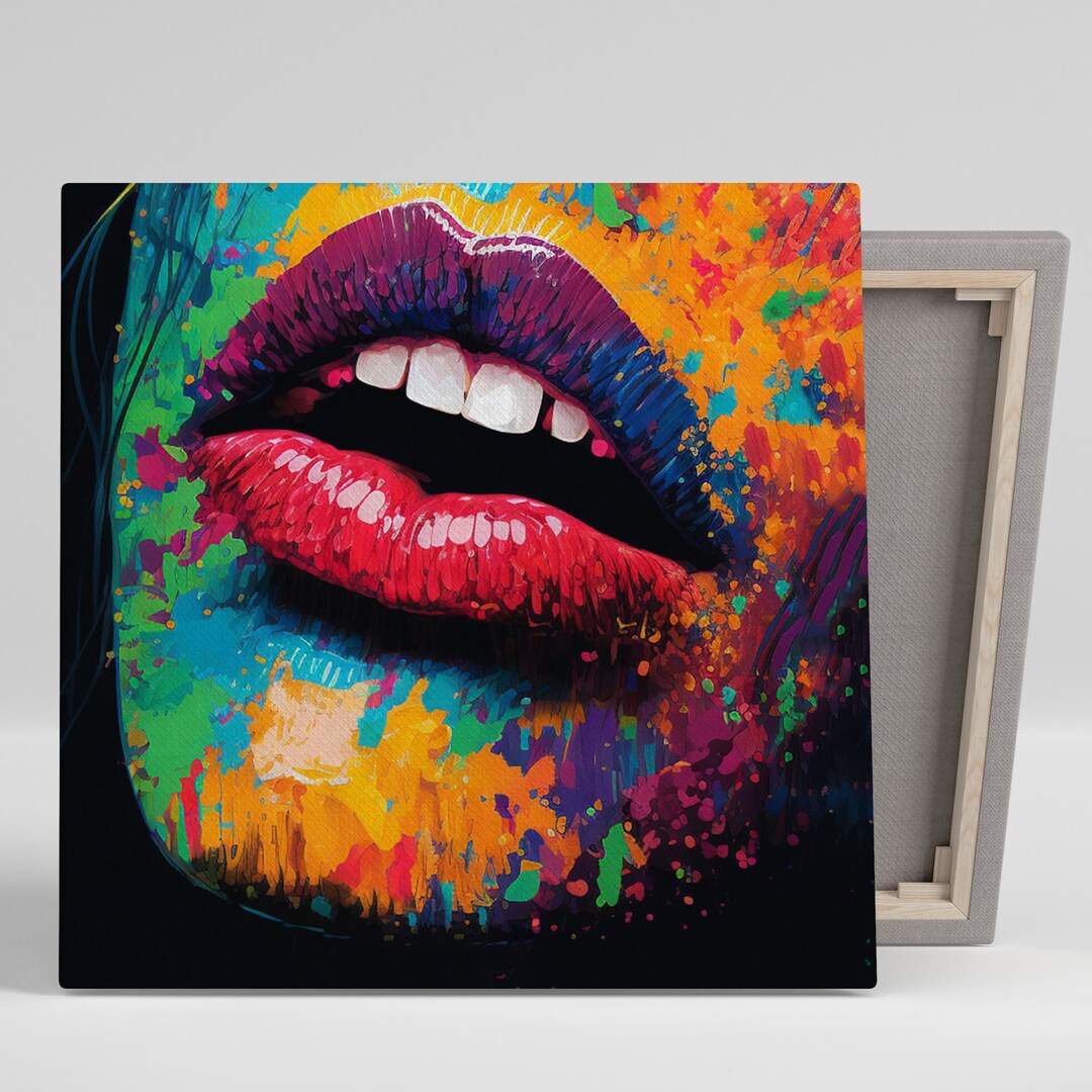 Abstract Lip Art, Canvas or Poster, Abstract Lip Decor , Colorful Lip ...