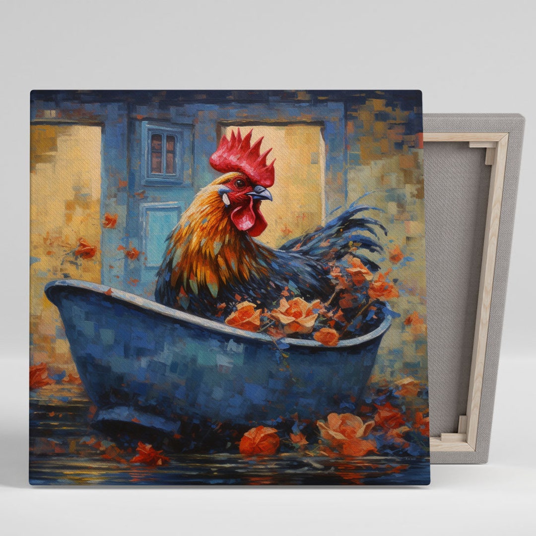 Rooster in Bathtub, Canvas or Poster, Bathroom Decor, Nursery Decor ...