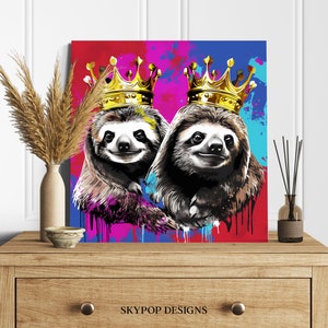 Royal Sloth Duo Art, Canvas or Poster, Pop Animal Whimsical Decor ...
