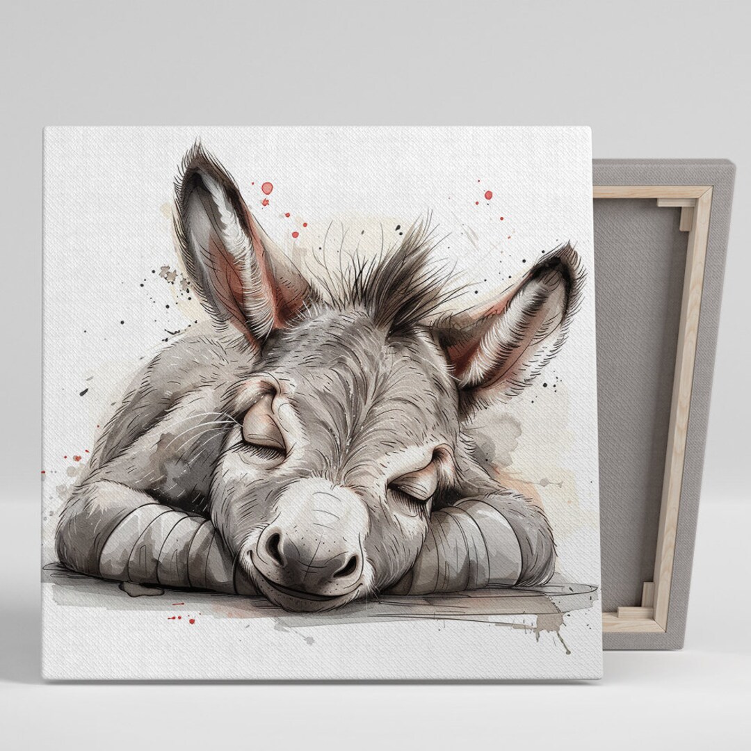 Sleepy Donkey Dreams Wall Art, Canvas or Poster, Whimsical Minimalist ...