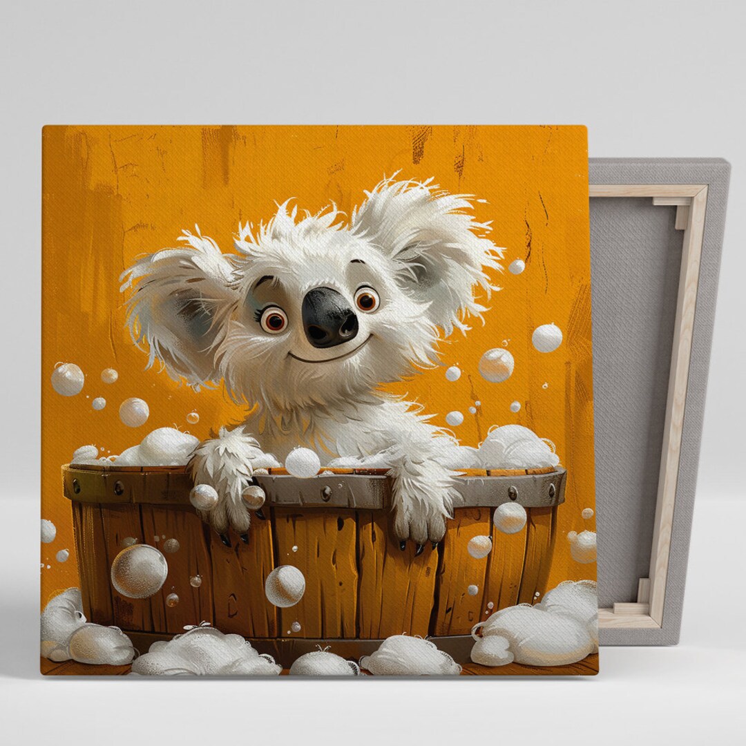 Koala Bubble Bath Art, Canvas or Poster, Whimsical Contemporary Decor ...