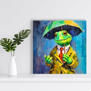 Dapper Frog Umbrella Wall Art, Canvas or Poster, Whimsical Animal ...