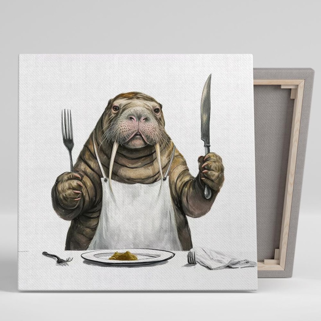 Hungry Walrus Wall Art, Canvas or Poster, Whimsical Contemporary Decor ...